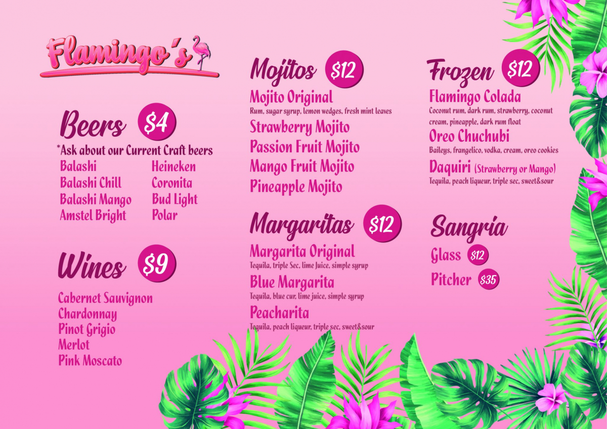 Cocktail Menu | Flamingo's Cocktail Bar